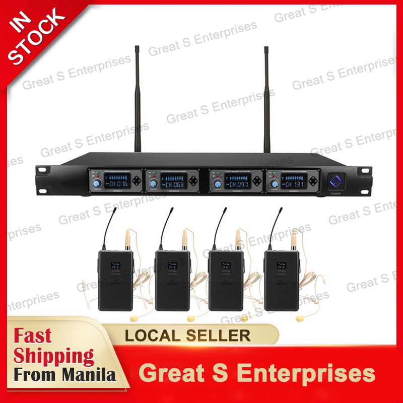 GSE Professional UHF Wireless Microphone System 4 Channel 4 Lavalier ...