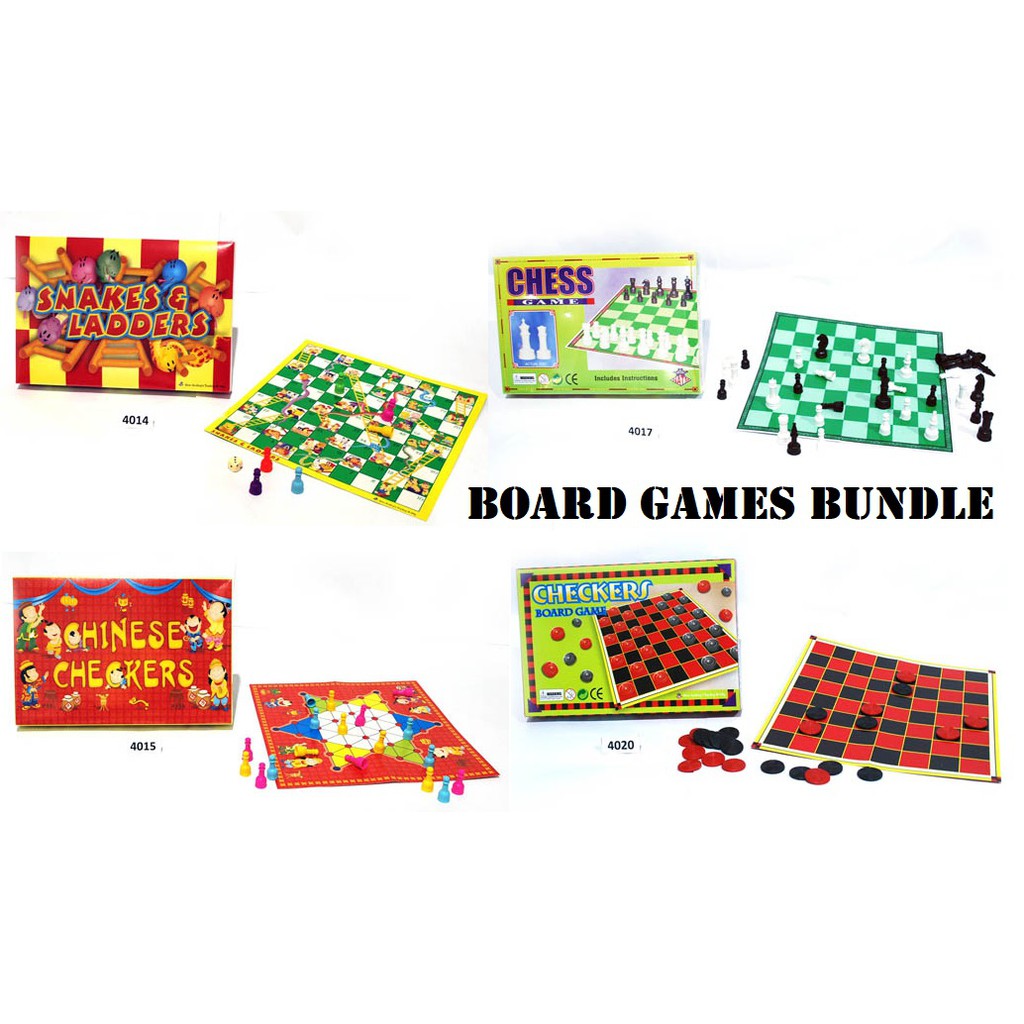Board Game Bundle (Chess, Checkers, Chinese Snakes and Ladders) 4 Games ...