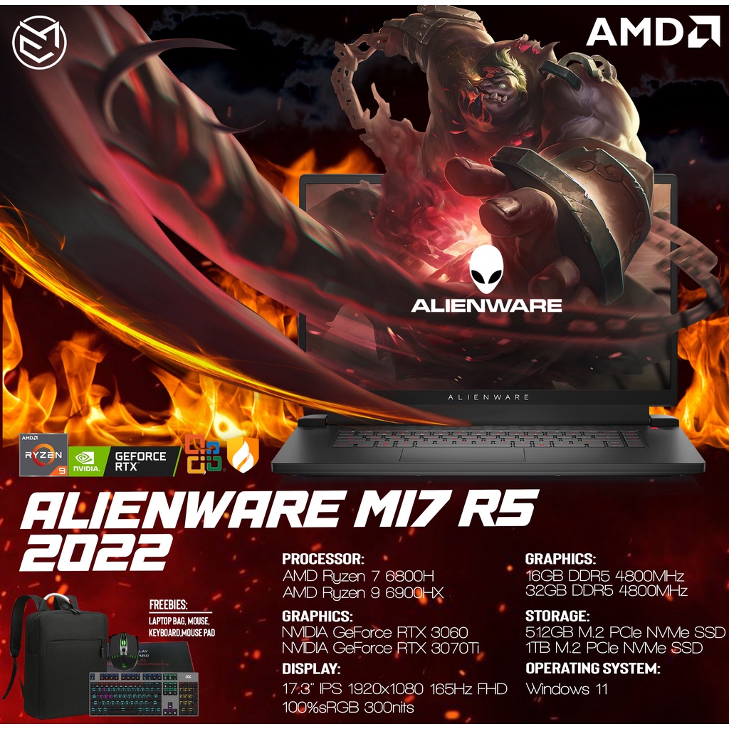 ALIENWARE M17 R5 Ryzen 7 6800H RTX 3070Ti/RTX 3060 7.3" 1920x1080 165Hz ...