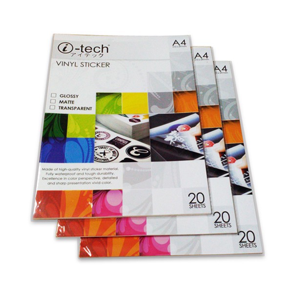 WATERPROOF ITECH VINYL STICKER A4 GLOSSY MATTE TRANSPARENT 20 SHEETS