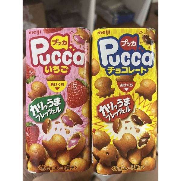 Meiji Pucca Chocolate and Strawberry Biscuit Bundle 2 in 1 | Shopee ...