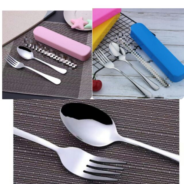 #304 Stainless Steel Spoon and Fork Set with Case Heavy Duty | Shopee ...