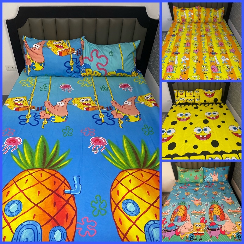 Spongebob Character Design 3 in 1 Canadian Cotton Bedsheet | Shopee ...