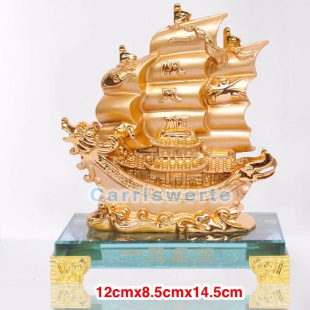 CARRISWERTE Feng Shui Gold Dragon Sailing Ship Boat Statue Home and ...