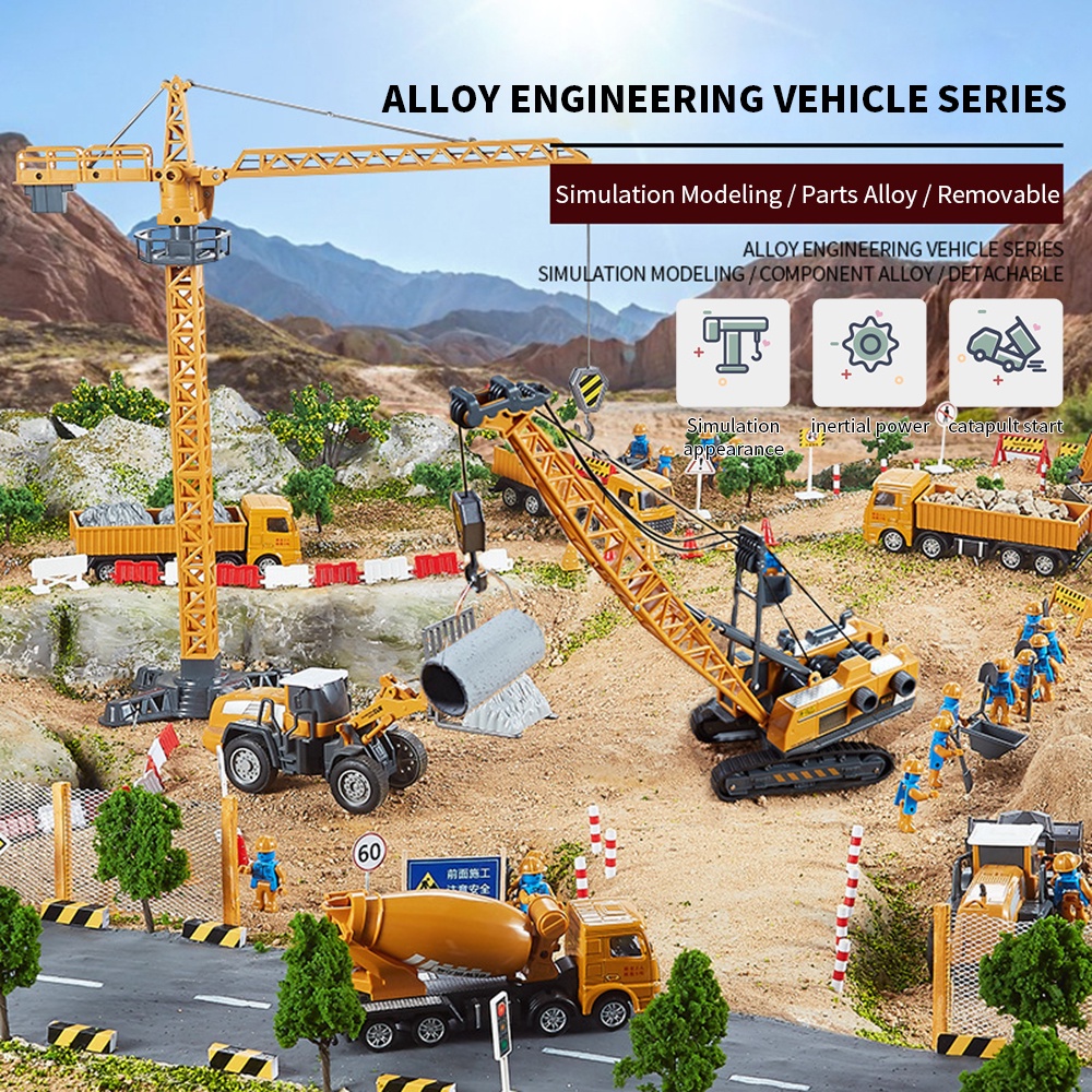 Construction Trucks Crane Excavator Toy Alloy Metal Diecast Engineering ...