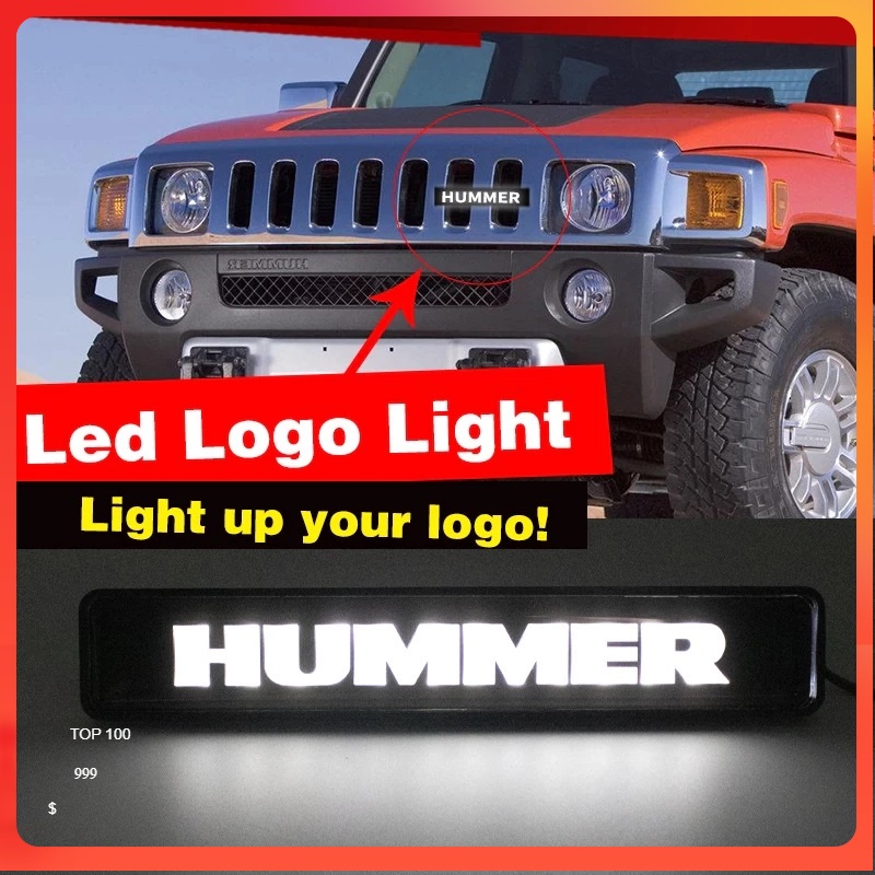 1Pc HUMMER Car Front Grille Luminous Emblem Badge LED Decoration Lights ...