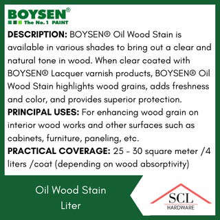 BOYSEN Oil Wood Stain Liter (Mahogany, Walnut, Maple, Oak) | Shopee ...