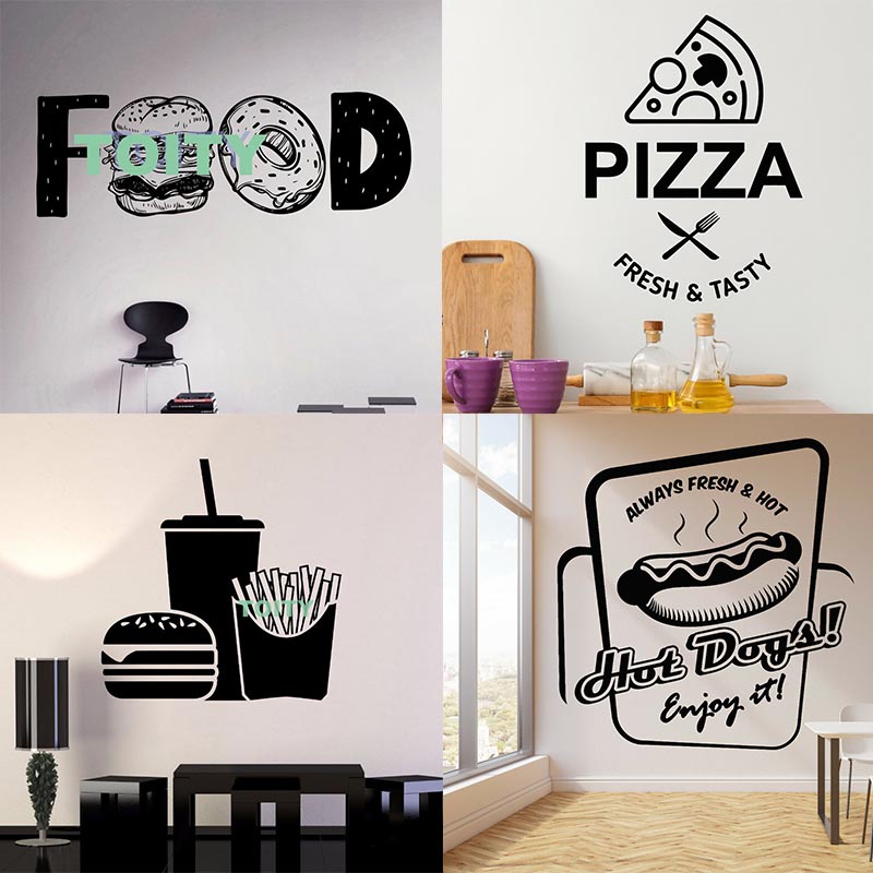Wall Sticker Fast Food Fresh Burger Hot Dog Cafe Restaurant Pizza Pasta ...