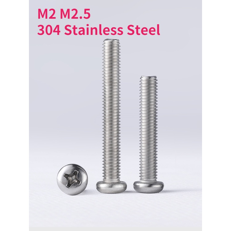 M2 M2.5 304 Stainless Steel Cross Round Phillips Pan Head Screw Bolt ...