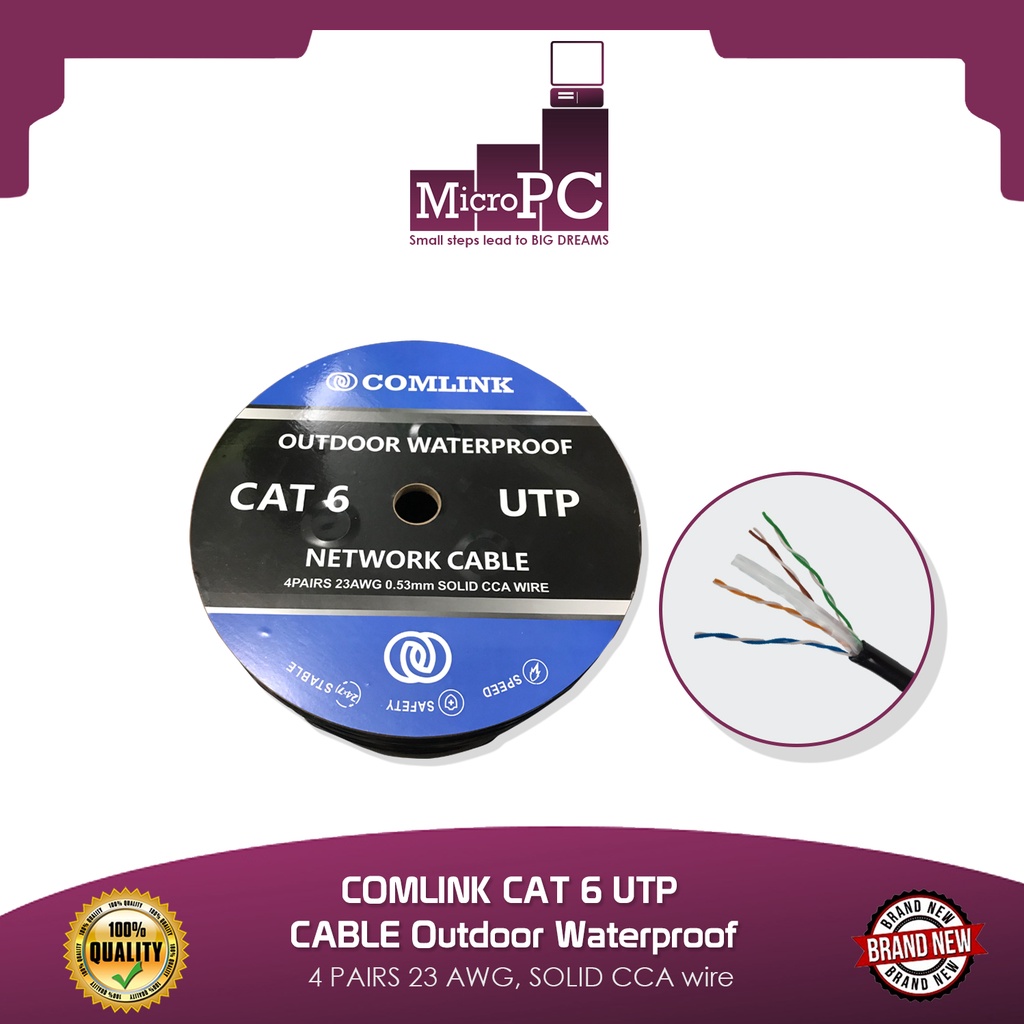 COMLINK CAT 6 UTP CABLE Outdoor Waterproof, 4 PAIRS 23 AWG, SOLID CCA ...