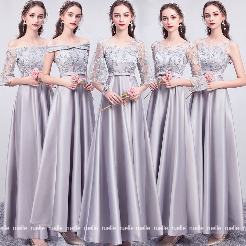 Bridesmaid Dress Temperament Long New Satin Sister Group Dress Grey ...