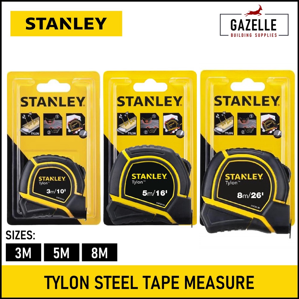 Stanley Tylon Steel Tape Measure Yellow Blade 3m / 5m / 8m - 36-193 / ...