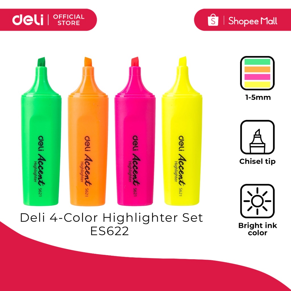 Deli ES622 - 4-Color Highlighter Set (1SET) [7531622] | Shopee Philippines