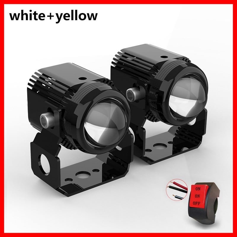 stock Color Mini Motorcycle Driving Lights White+Yellow Pair with ...