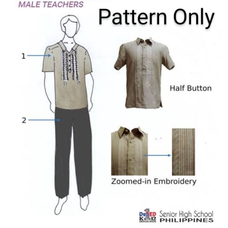 Sewing pattern. teachers uniform male barong half open wednesday ...