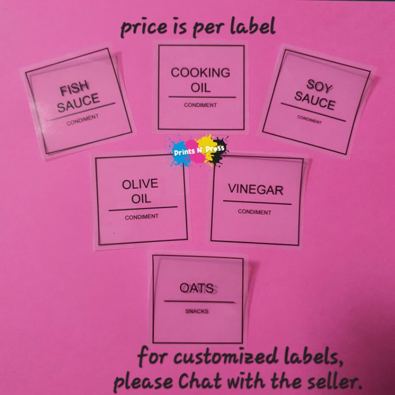 Semi transparent customized pantry condiment label. price is per label ...