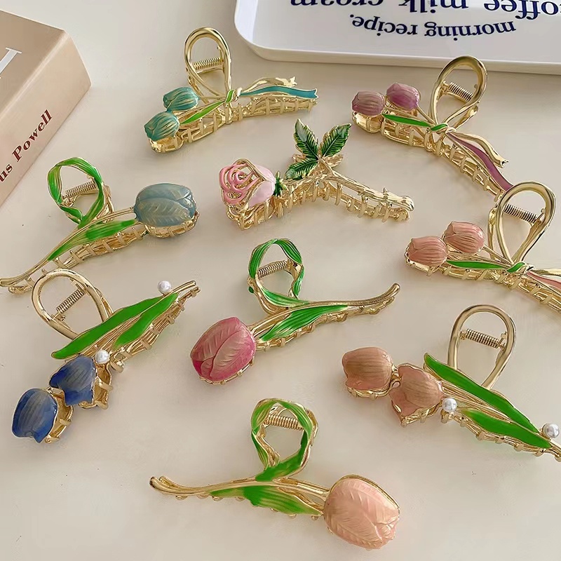 Fashion large shark hair clip Korean tulip hair clamp female niche ...