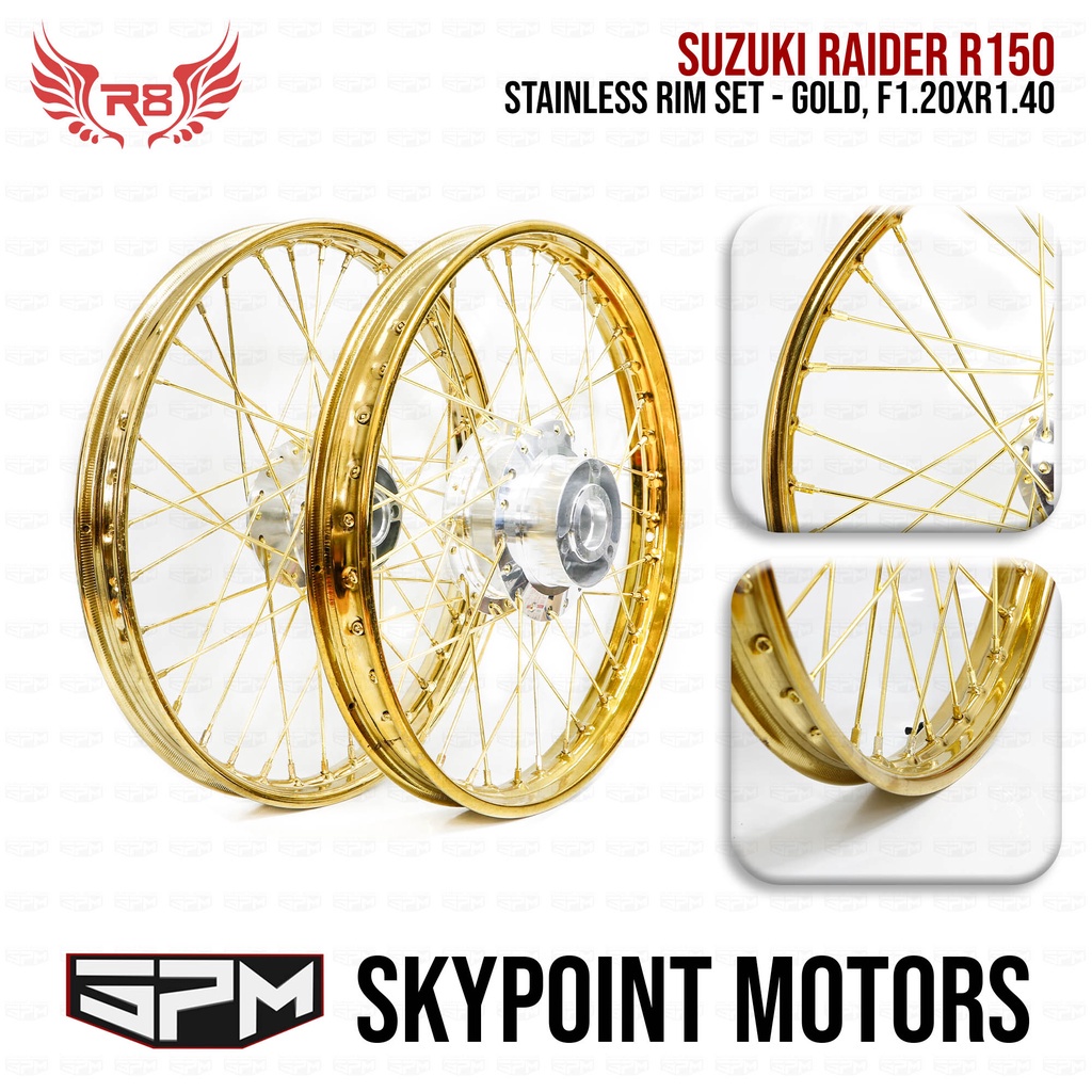 R8 SPOKE WHEELS RAIDER R150 RIM SET FRONT REAR GOLD (9809-506) | Shopee ...
