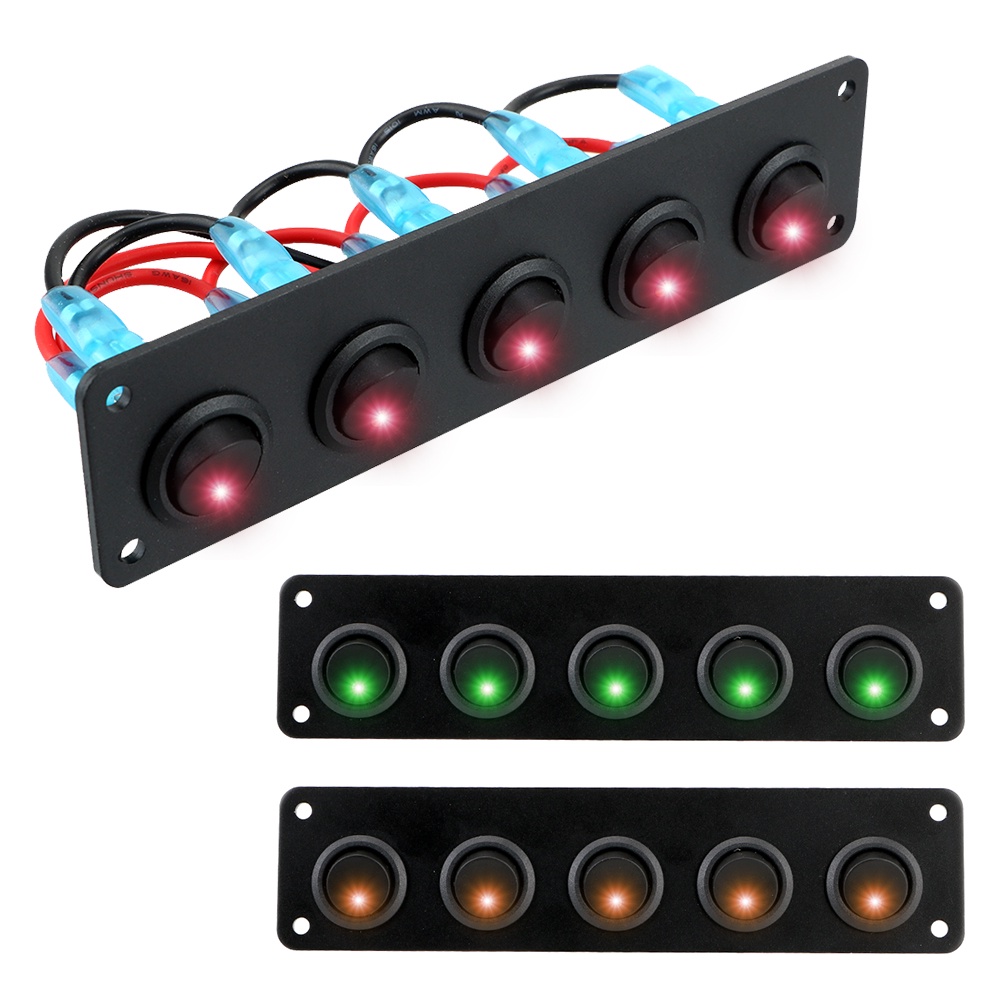 Round Dash Rocker Toggle Switch Panel LED 5 Gang Waterproof 12-24V for ...