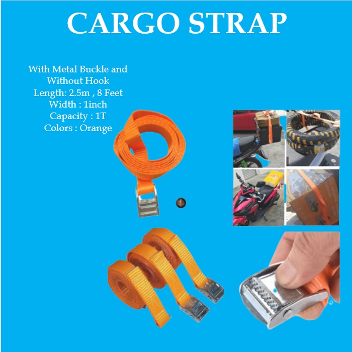 Cargo Rope 1 inch 8feet 2.5m Cargo Strap Metal Buckle Ratchet Tie-Down ...