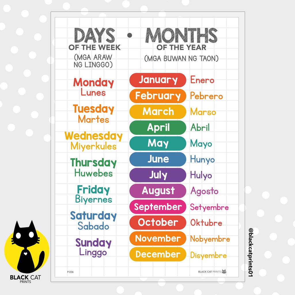 Days Months Calendar Educational Chart Poster A4 Size High Quality