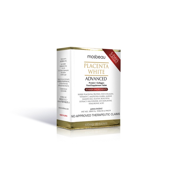 MOSBEAU PLACENTA WHITE ADVANCED SUPPLEMENT 20 Tablets / 650mg presyo ₱1,507