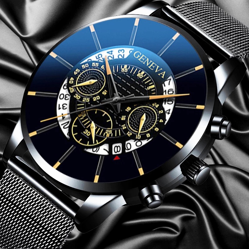 Geneva Fashion Automatic Watch For Men Calendar Stainless Steel Mesh ...