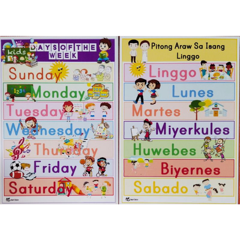 Mga Araw Sa Isang Linggo Filipino Tagalog Laminated Chart A4 Size ...