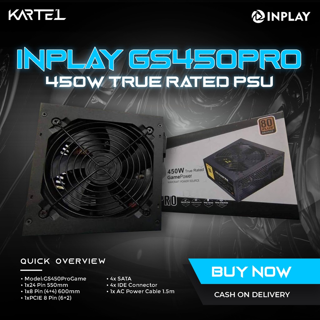 INPLAY GS450PRO 450W True Rated PSU Power Supply 80 Plus | Shopee ...