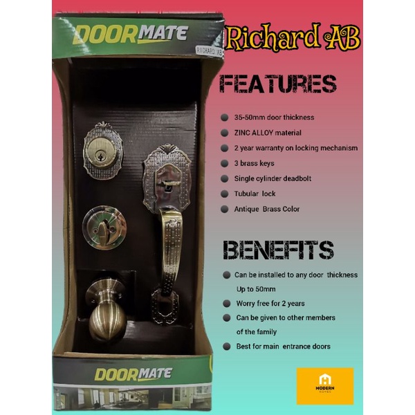 DOORMATE HANDLESET DOORKNOB MODEL RICHARD AB ( ANTIQUE BRASS ) | Shopee ...