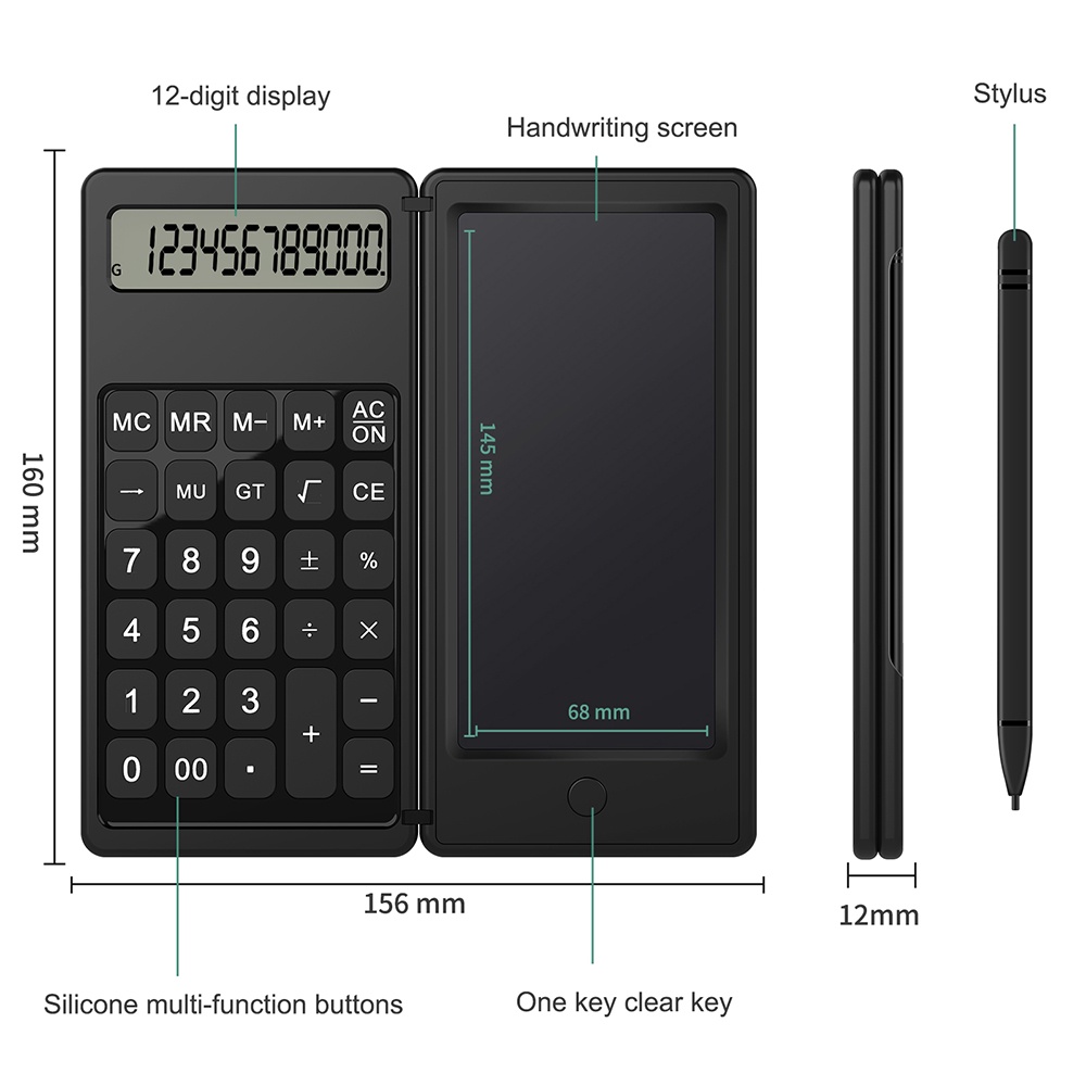 VAORLO Foldable Calculator & 6 Inch LCD Writing Tablet Digital Drawing ...