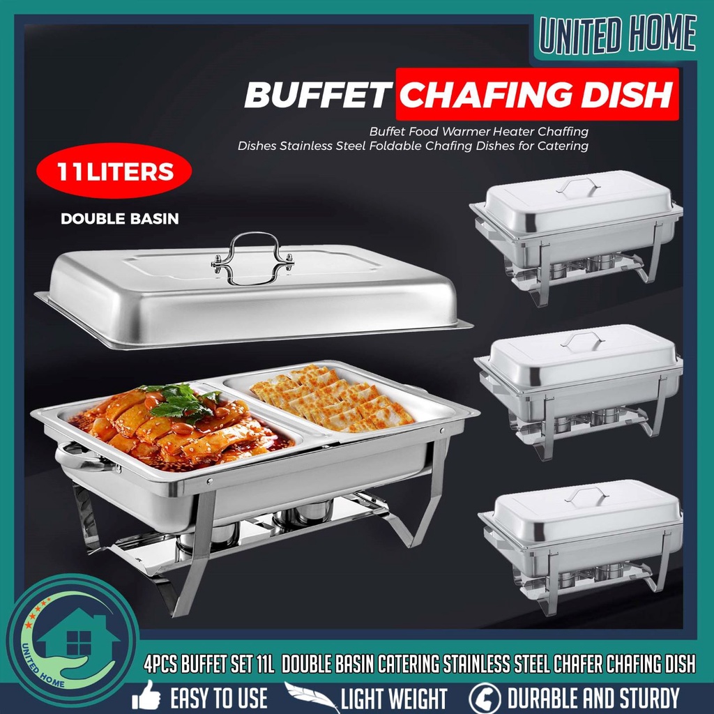 Unitedhome Set Of 4pcs Chafing Dish 11L Food Warmer Buffet Stainless ...
