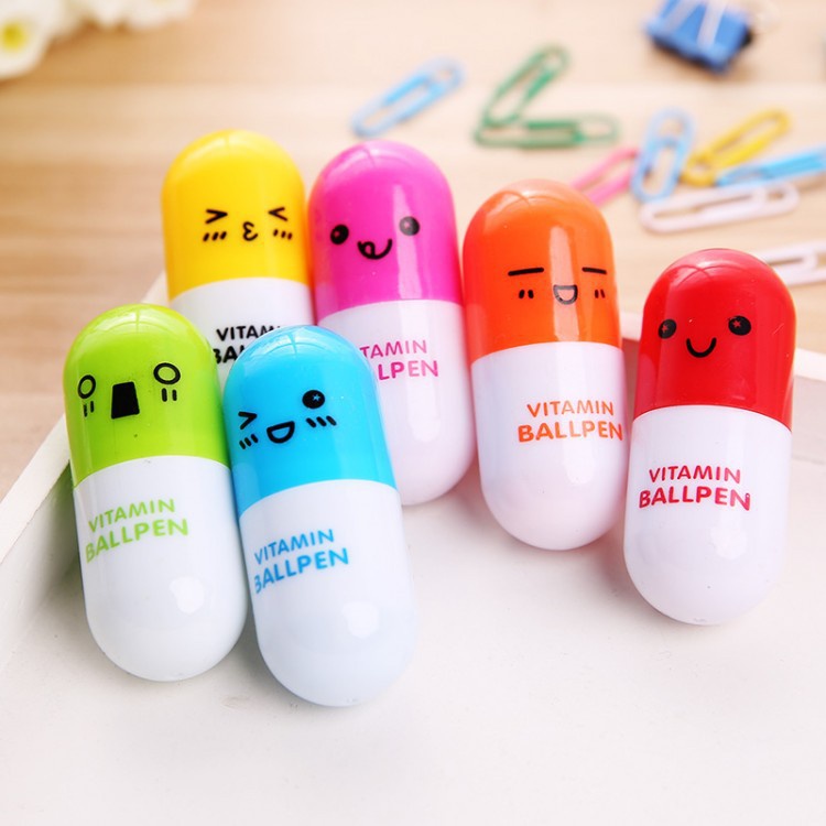 Cute Telescopic Vitamin Stationery Ballpen Blue Ink Ballpoint Capsule ...