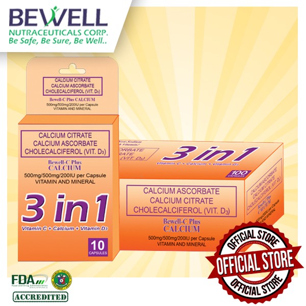Bewell-C Plus CALCIUM 3 in 1 vitamin 1000mg 100 capsules | Shopee Philippines