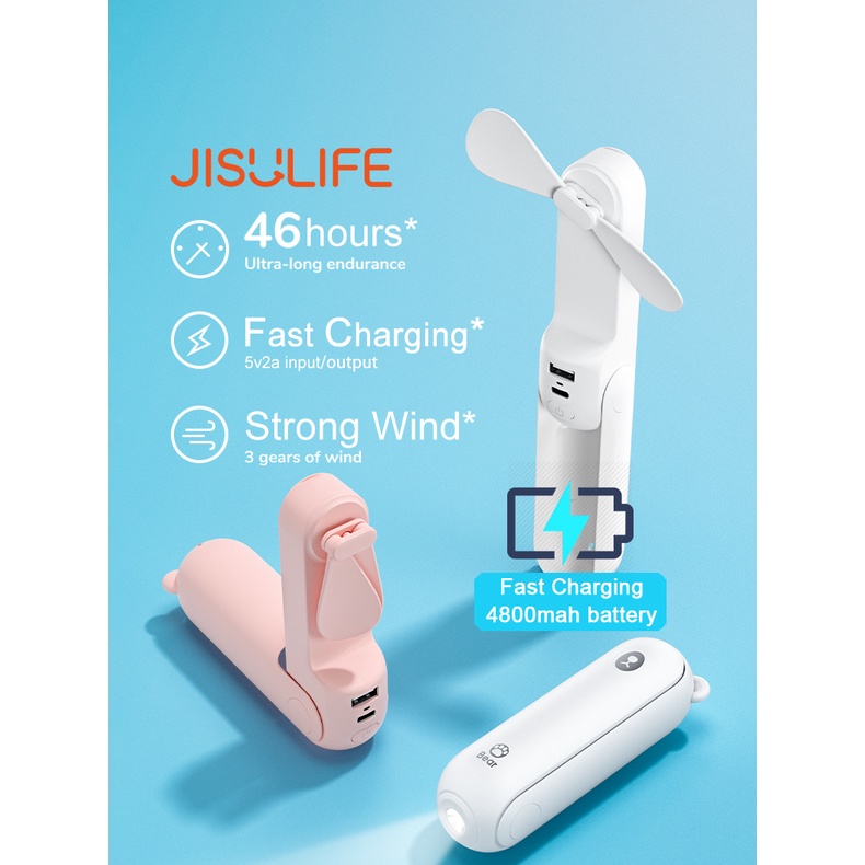 JISULIFE Mini Fan Portable Fan 4800mAh Enduring Silent Foldable Usb ...