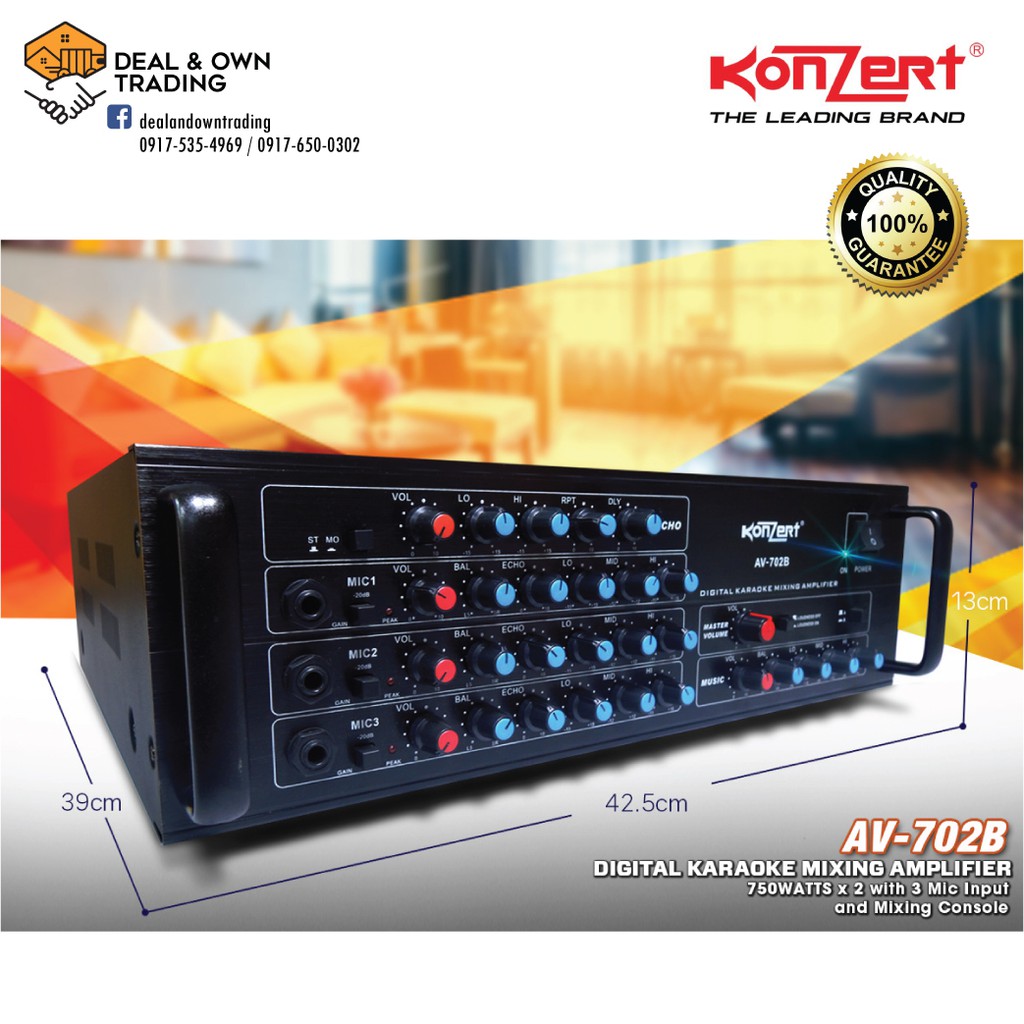 Konzert AV-702B 750W X 2 Karaoke Amplifier with Mixing Console & 3 Mic Input | Shopee Philippines