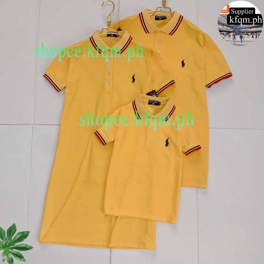 yellow color family couple polo shirt stretch cotton /Dad & mother ...