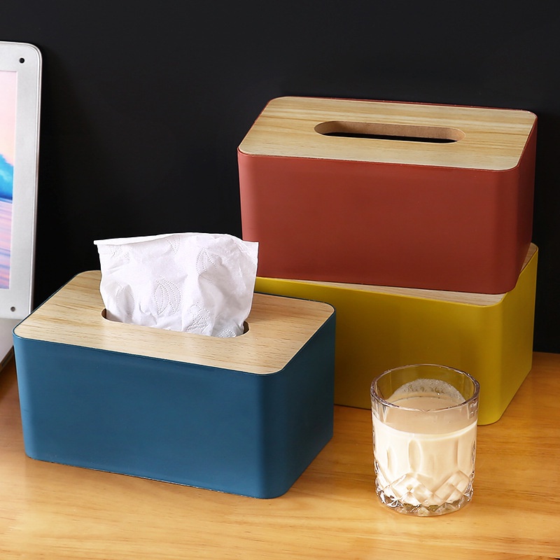 TC Wooden lid tissue box, desktop tissue holder, living room tissue ...