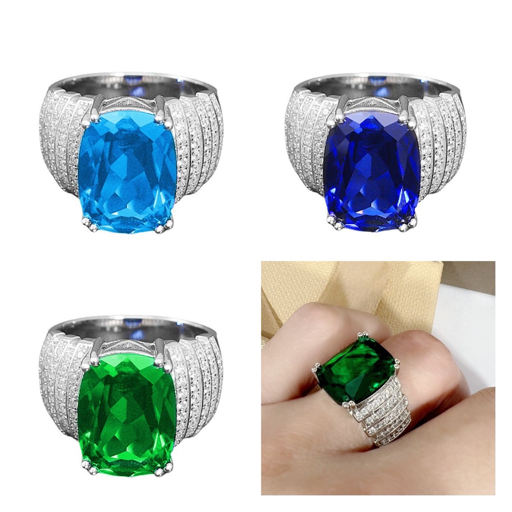 S925 Silver Sapphire Men's Engagement Ring Fashion Exalted Full Diamond ...