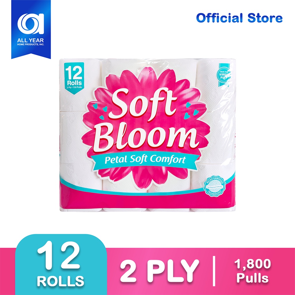 Soft Bloom Bathroom Tissue 2 Ply 150 Pulls x 12 Rolls - Tissue Napkin ...
