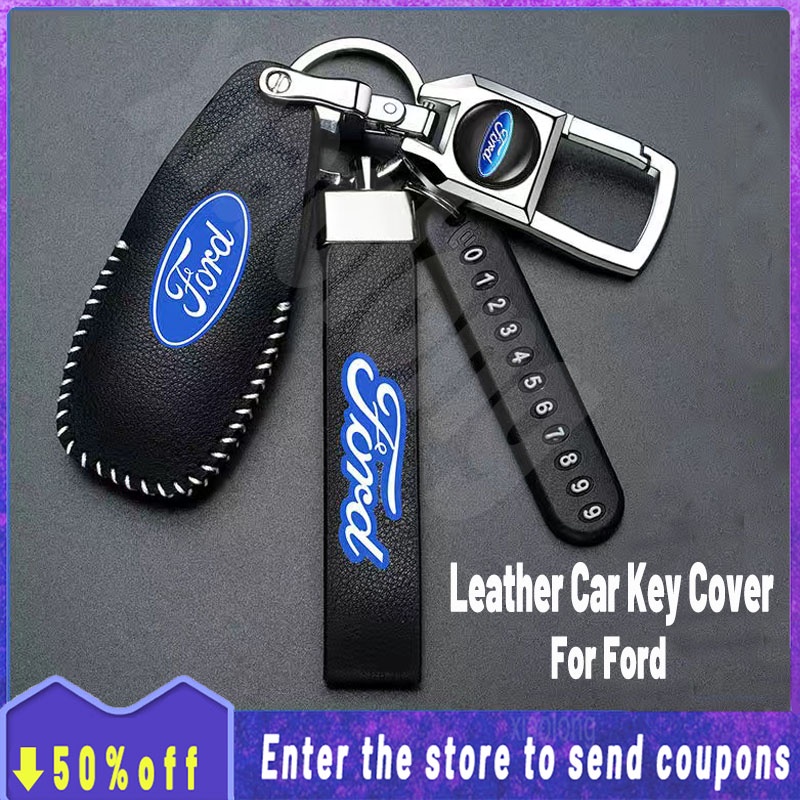 sale cod For Ford high quality Leather Car key cover Metal keychain bag ...