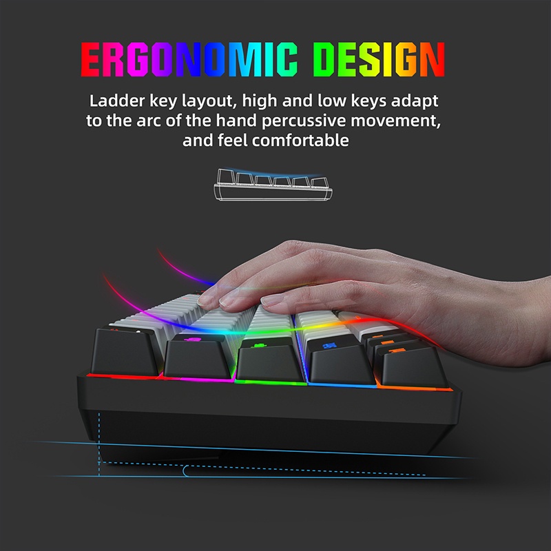 Gaming Keyboards 68 Keys Mechanical Keyboard Wired Type-C LED Backlit ...