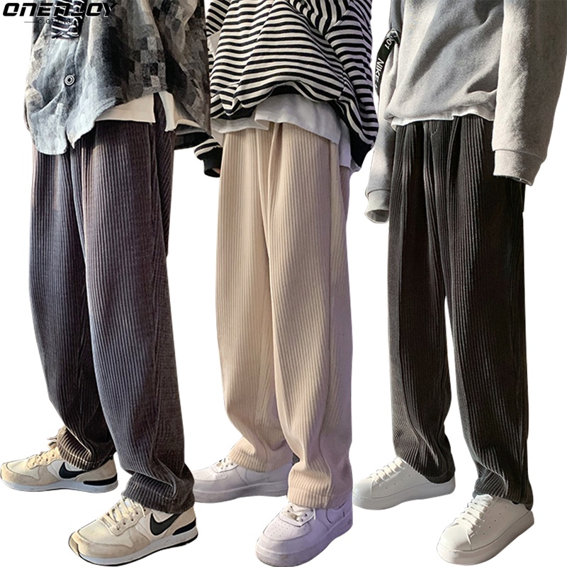 【3 Color】s 3xl Corduroy Mens Plain Casual Pants Loose Straight Cut