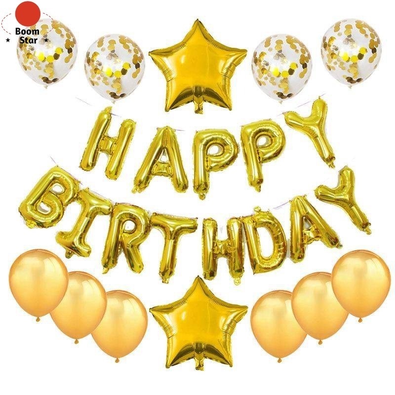 25pcs Gold Happy Birthday Balloon Set 12 Inch Confetti Latex Balloon