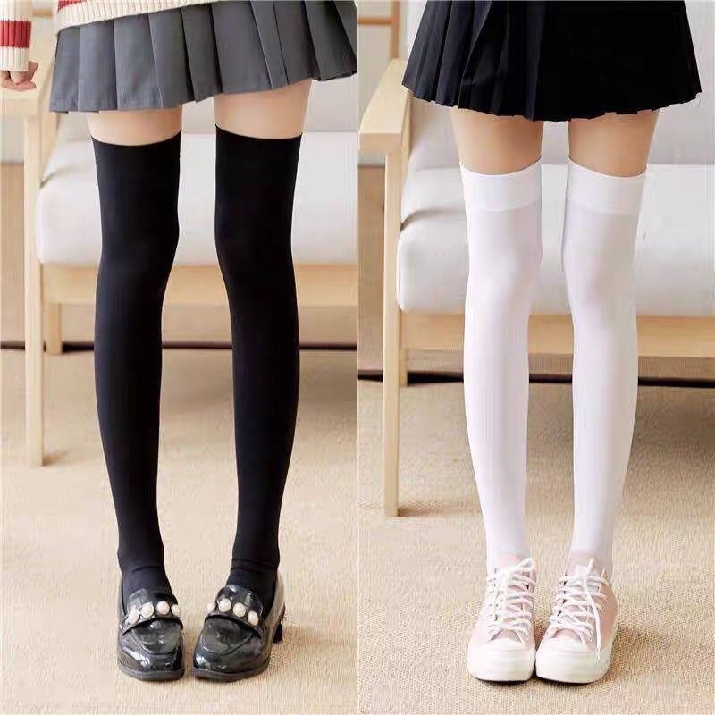 Nakusu 1Pair Knee High Socks Ladies Long Tube School Socks Black/White ...