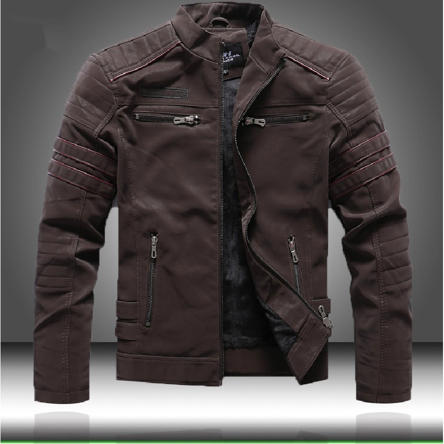 Autumn Winter Men's Leather Jacket Casual Fashion Stand Collar ...