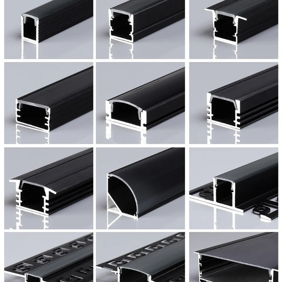 2Pcs,1M Each LED Aluminum Profile Track U Shape Flush Mount Black ...