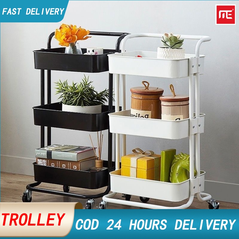 【Fast Delivery】3 Tier Trolley Living Room Kitchen Trolley Storage Rack ...