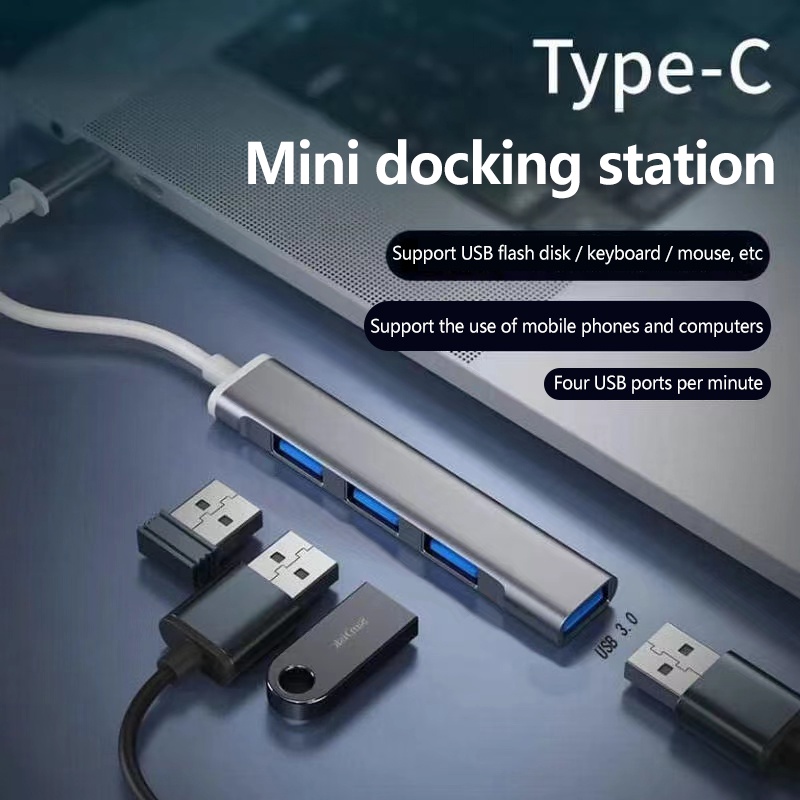 Type C To 4 Usb Hub Expander Ultra Thin Mini Portable 4 Port Usb 3 0
