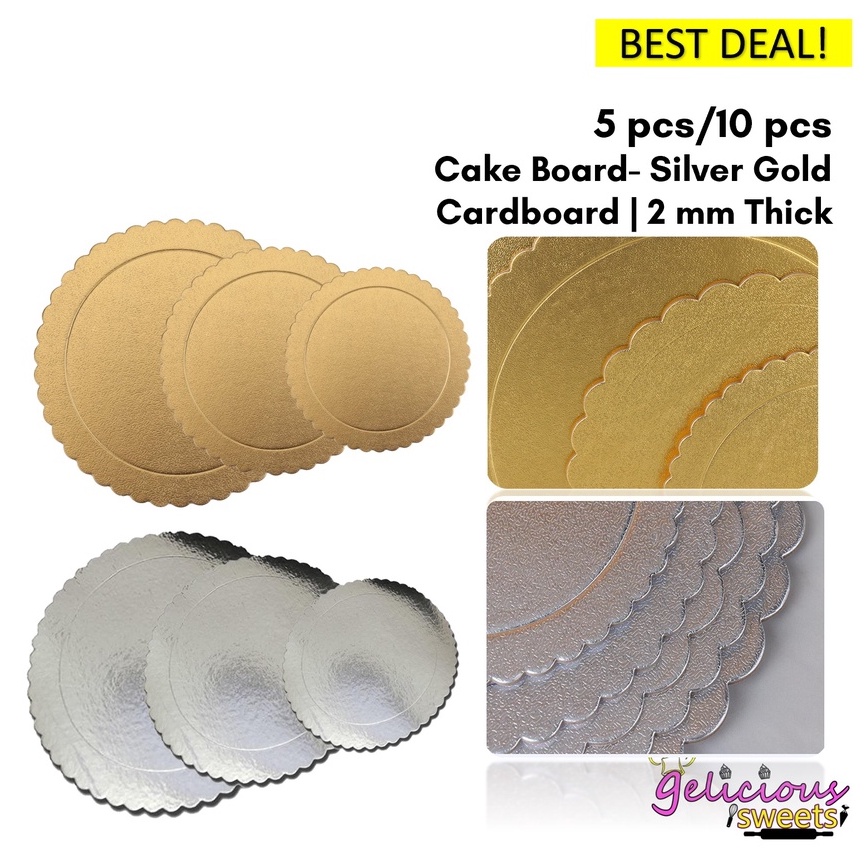 Cake Board 10 pcs /5 pcs Laminated Scalloped Metallic Silver Gold Round ...